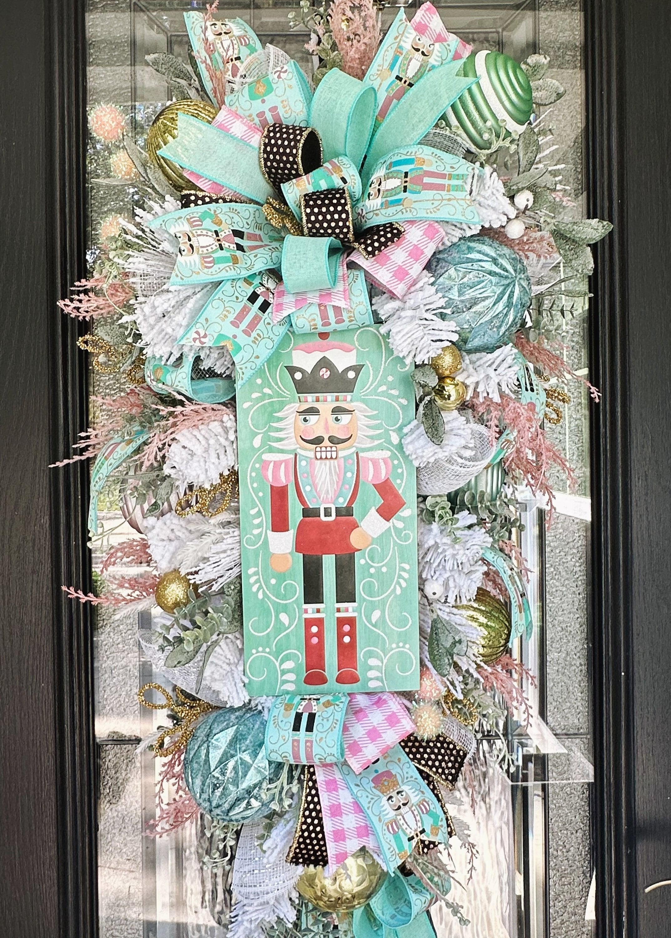 Nutcracker Christmas Swag, Nutcracker Wreath for Front Door, Mint Blue ...