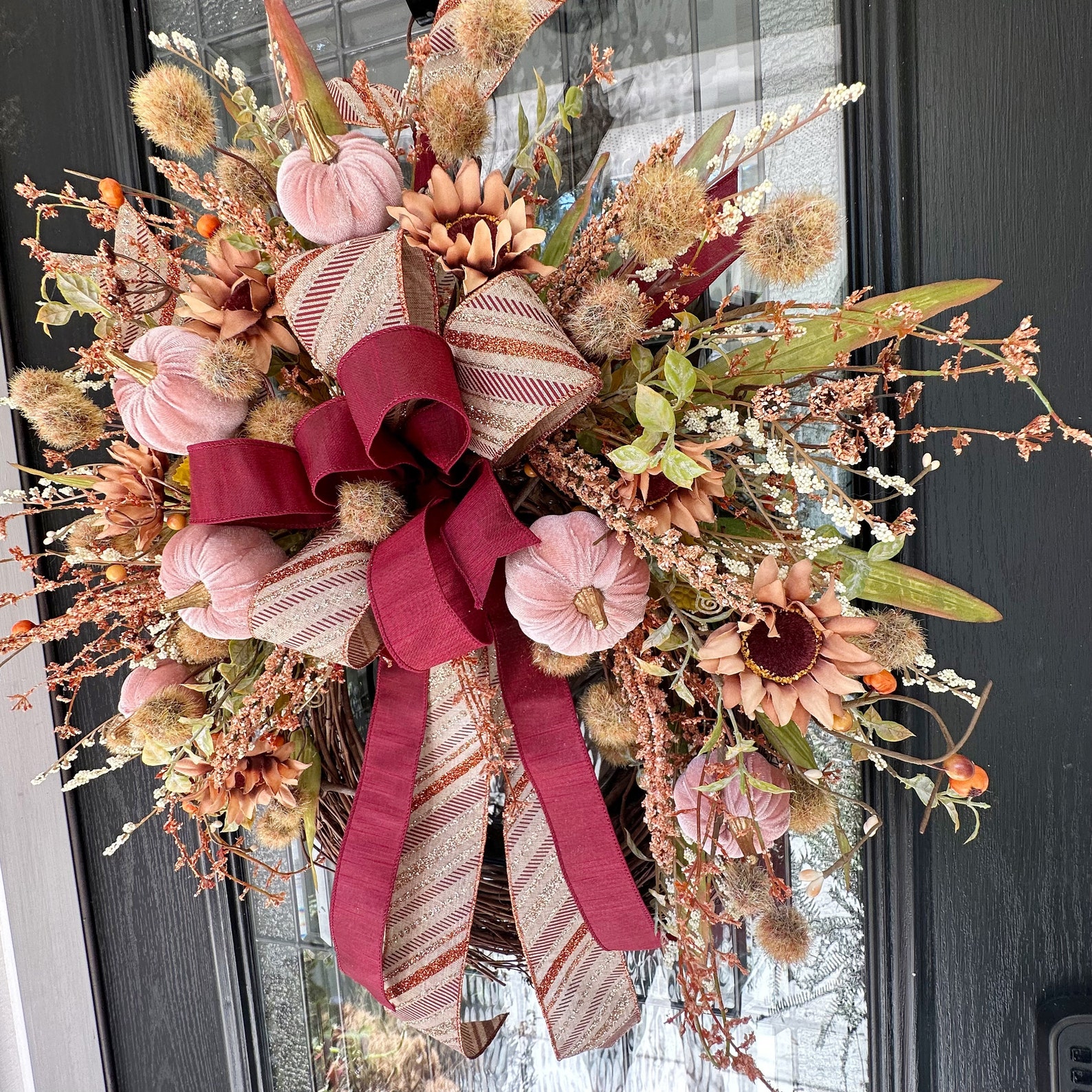 Pink Fall Wreath for Front Door Pink Velvet Pumpkin Wreath - Etsy