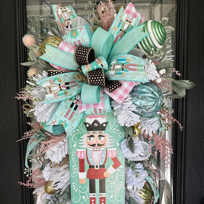 Nutcracker Christmas Swag, Nutcracker Wreath for Front Door, Mint Blue ...