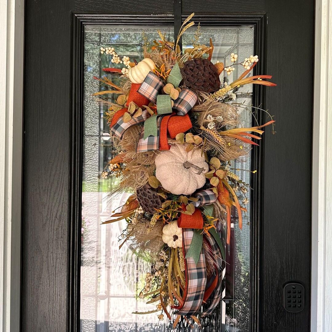 Neutral Fall Swag for Front Door Boho Wreath Farmhouse Door - Etsy