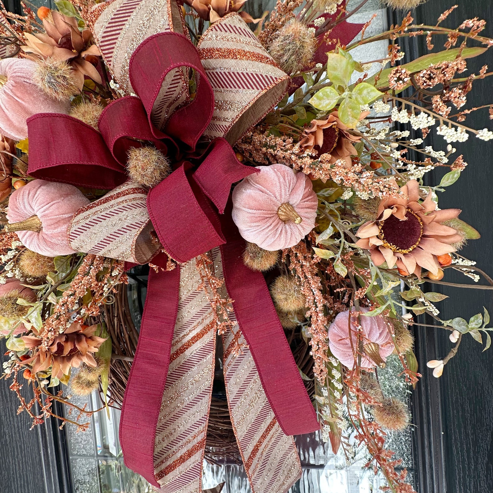 Pink Fall Wreath for Front Door Pink Velvet Pumpkin Wreath - Etsy