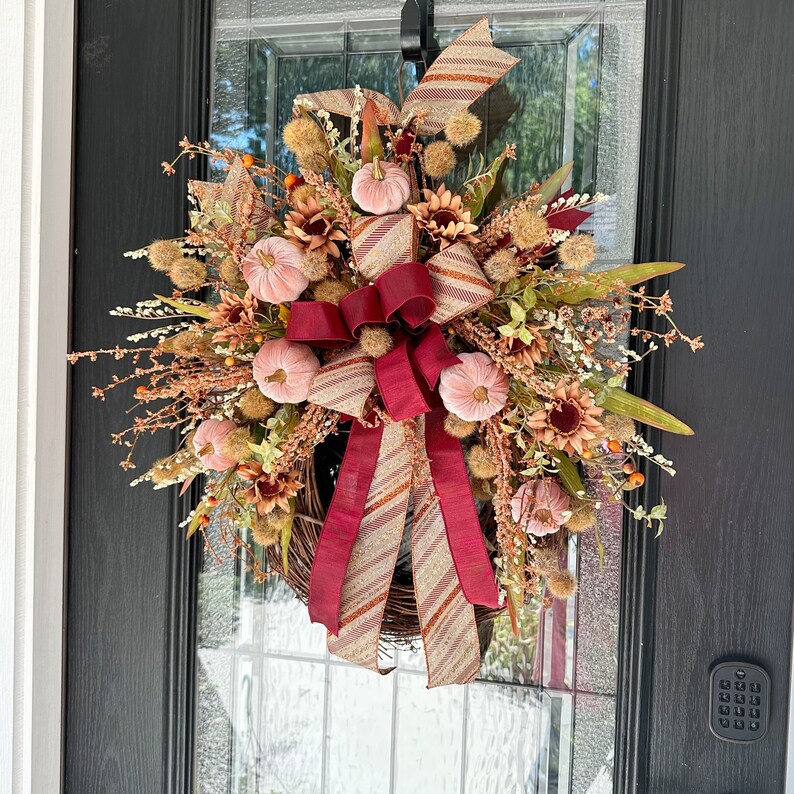 Pink Fall Wreath for Front Door Pink Velvet Pumpkin Wreath - Etsy