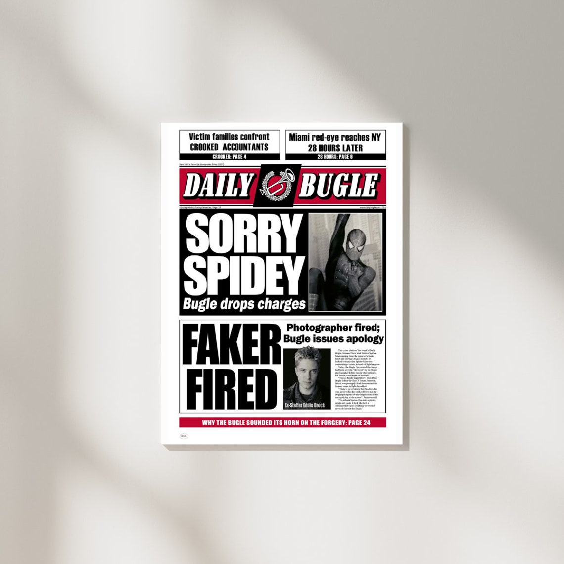 Spider-man Daily Bugle Newspaper Poster Print, Marvel Superhero Art ...