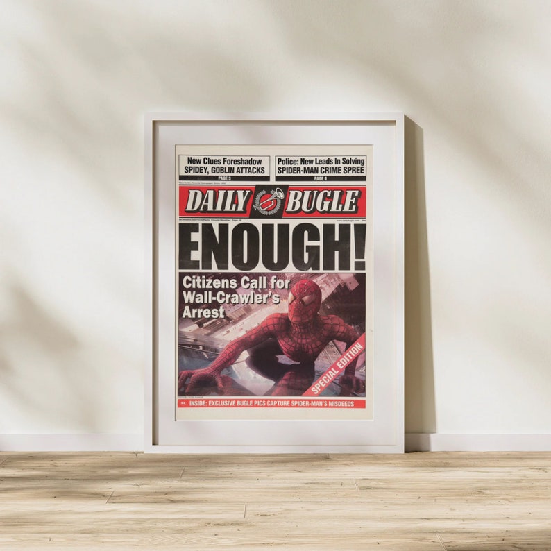 Spider-man Daily Bugle Newspaper Poster Print, Marvel Superhero Art ...