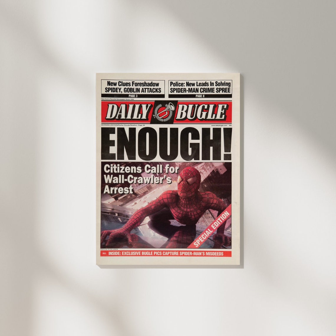 Spider-man Daily Bugle Newspaper Poster Print, Marvel Superhero Art ...