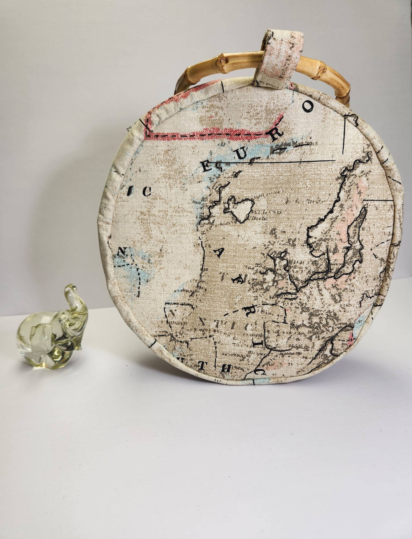 Bamboo Handle Circular Purse, Map Print Round Handbag - Etsy