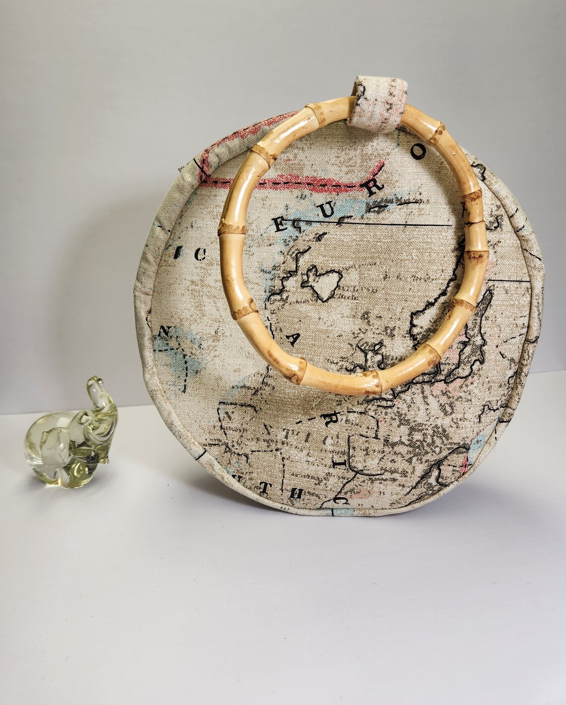 Bamboo Handle Circular Purse, Map Print Round Handbag - Etsy