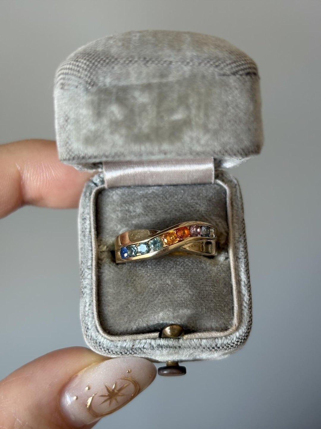 Vintage Sapphire Muted Rainbow Multi-color Band 14k Sz 6 - Etsy