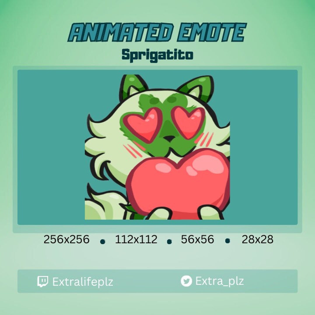 Cute Sprigatito Pokemon Heart Emote for Twitch, Discord and Youtube - Etsy