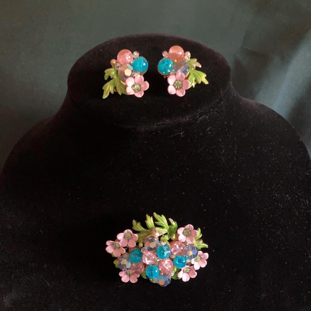 Signed Selini Brooch / Pin With Matching Clip Earrings - Etsy