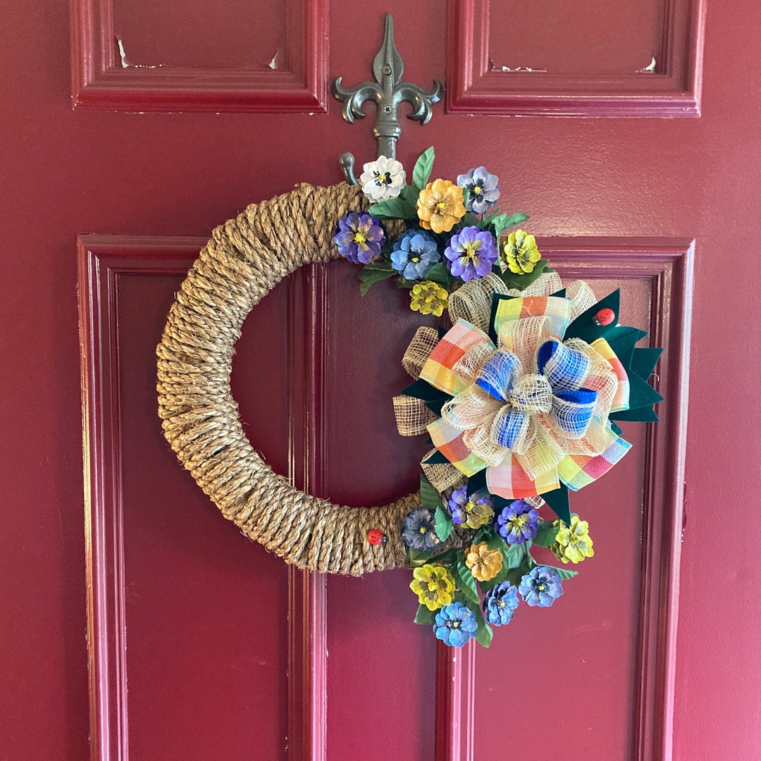 Pansy Pine Cone Flowers and Manila Rope Wreath - Etsy