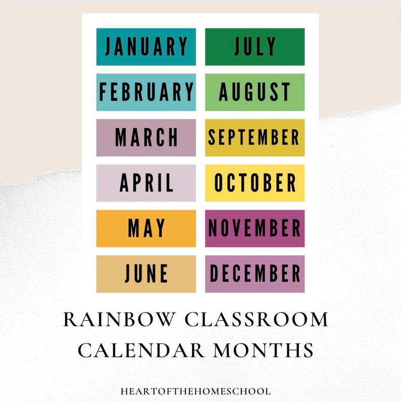 Rainbow Classroom Calendar Months - Etsy
