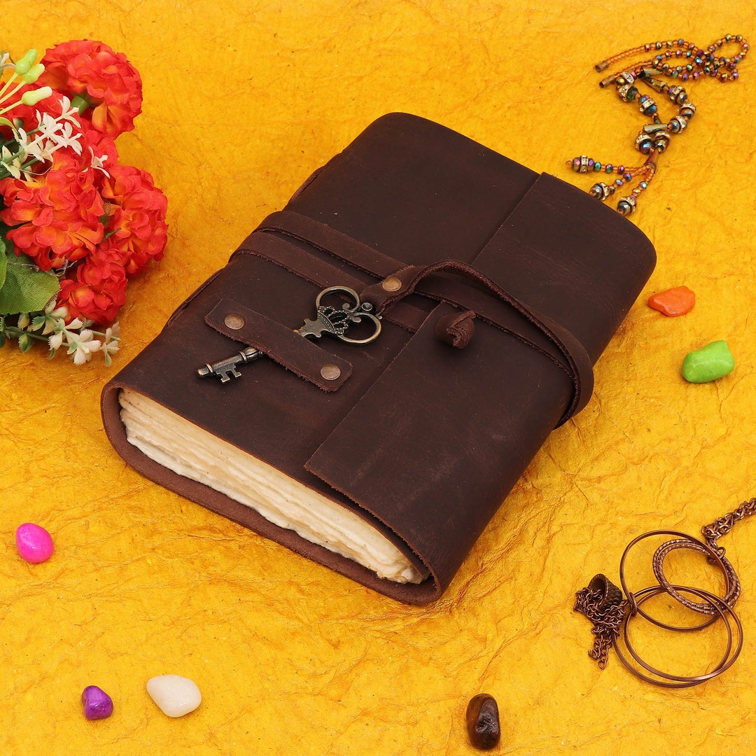 Leather Writing Notebook off White Paper Diary With a Decorative Key ...