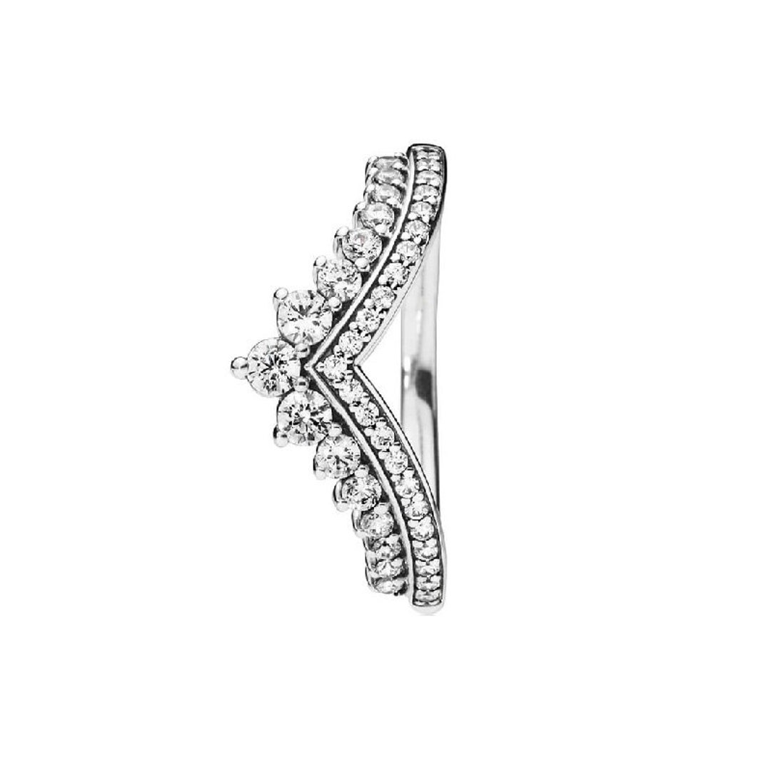 New Pandora Princess Wishbone Ring Rhinestone Crown Rings in Silver ...