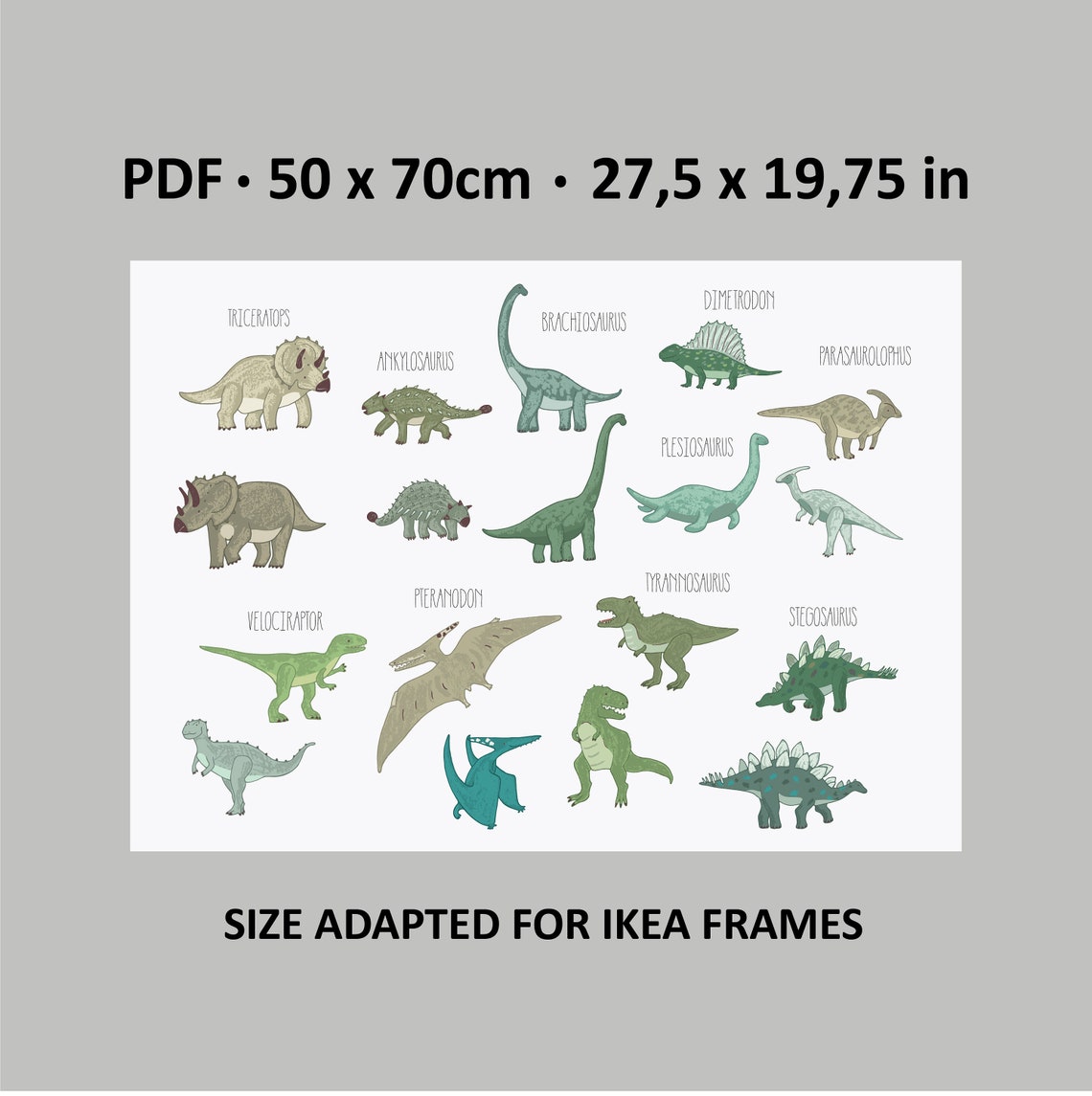 Printable Dinosaur Poster | Horizontal | 50x70cm, 27,5x19,75 ...