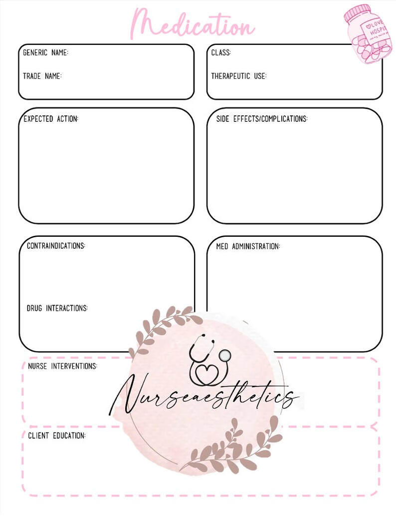 Pharmacology Medication Template|nursing Student - Etsy