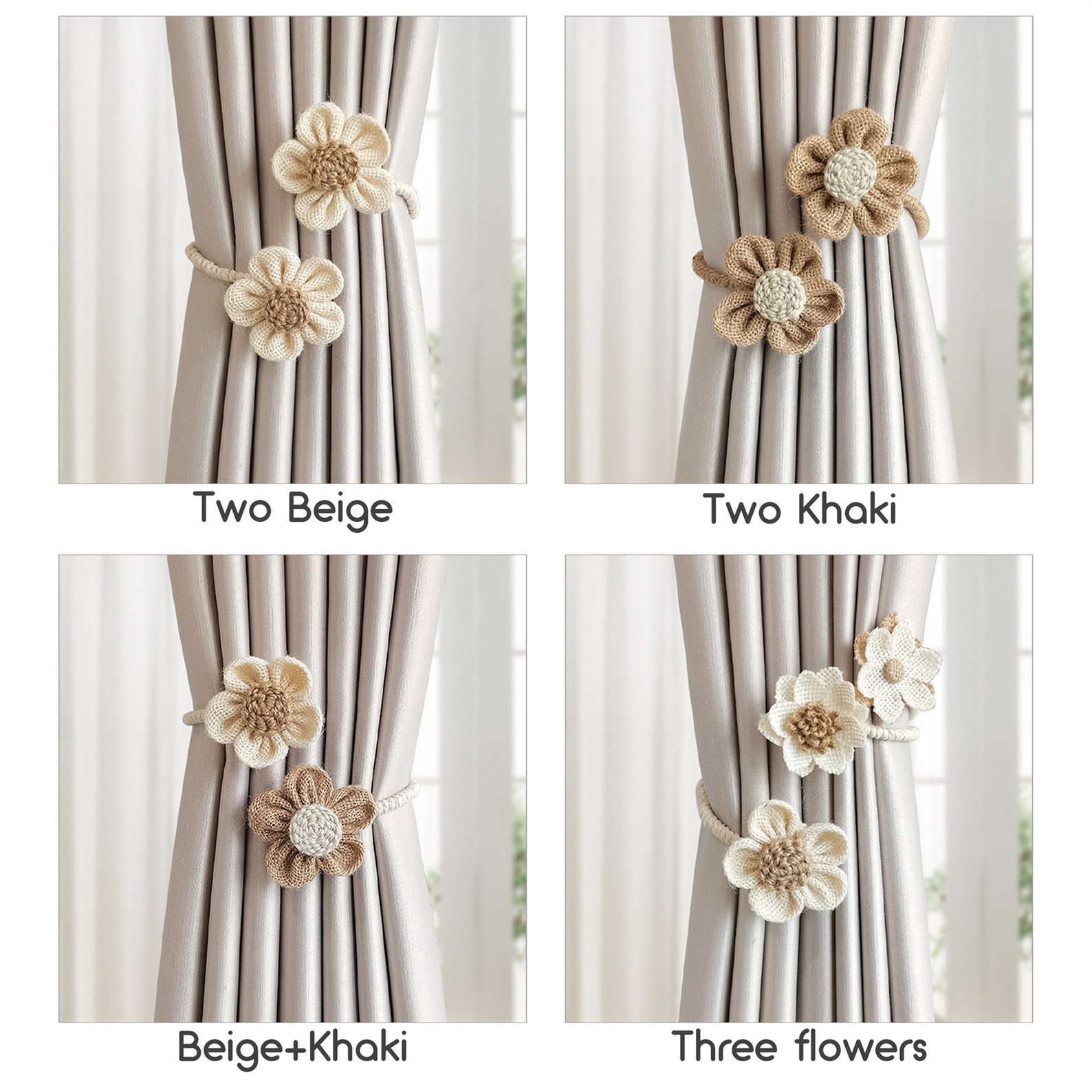 2pcs Retro Cotton Linen Flowers Drapery Holders, Rustic Curtain Tie ...