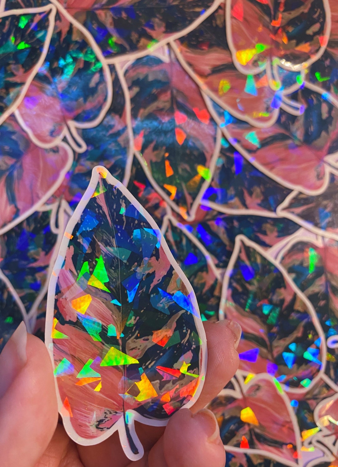 Pink Princess Monstera Leaf Holographic Sticker - Etsy