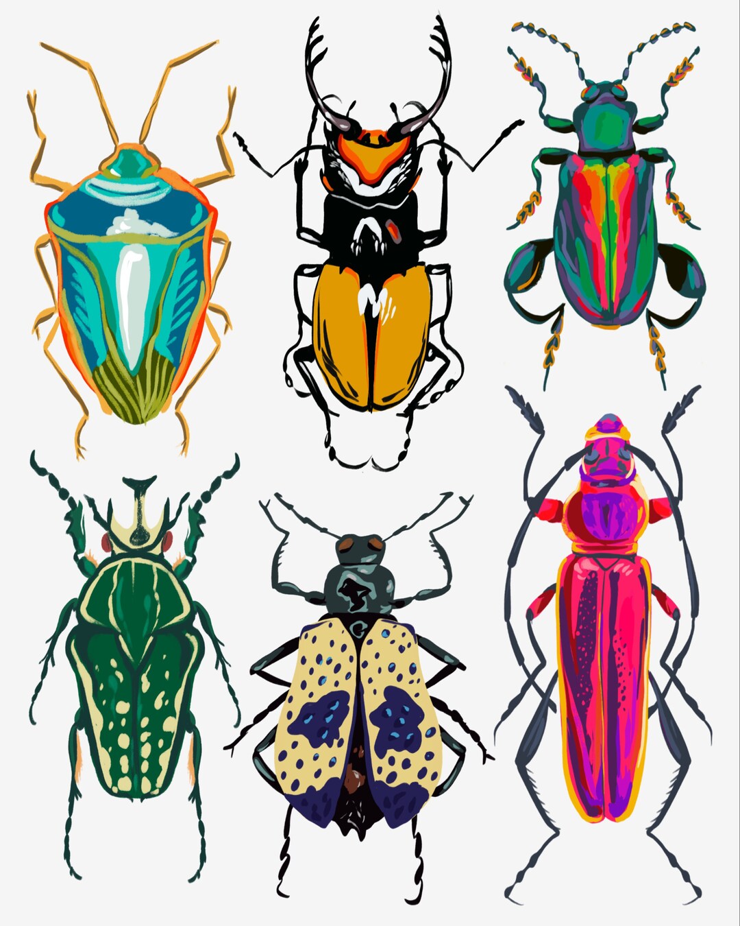 Neon Beetles Print - Etsy