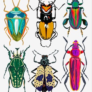 Neon Beetles Print - Etsy