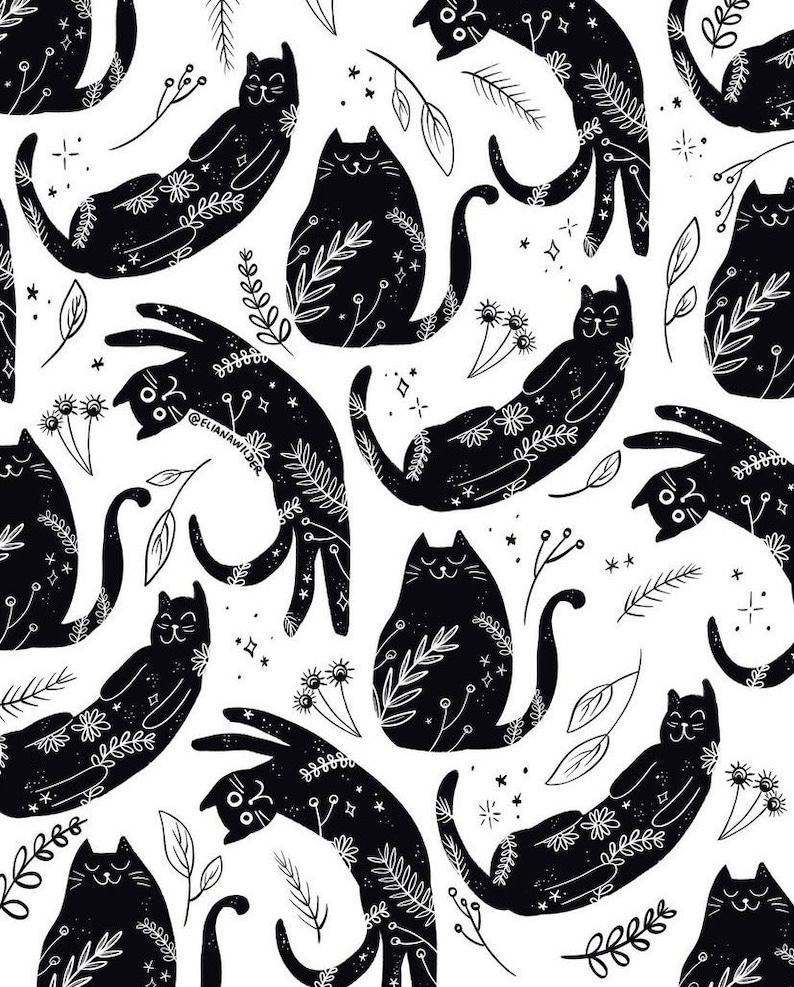 Floral Cat Print - Etsy