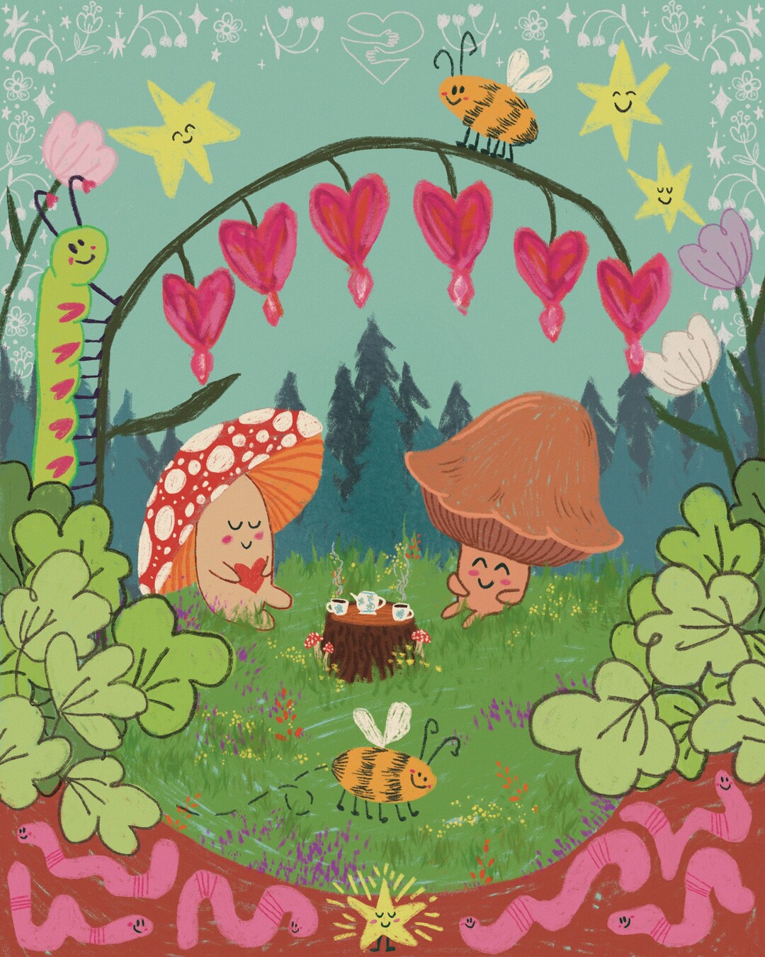 Mushroom Friends Print - Etsy