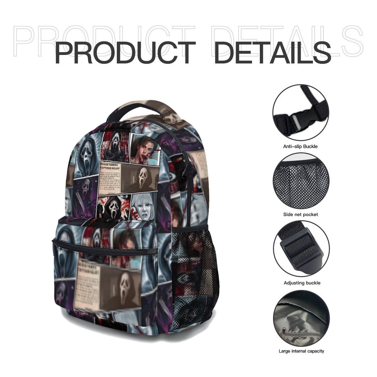 Ghostface Scream Gothic Backpack Stylish Oxford Cloth Bag for Gothic ...