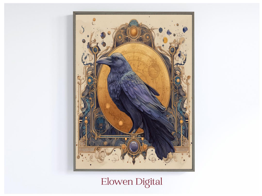 Art Nouveau Raven Witchy Decor, Vintage Poster Witchcraft Raven, Occult ...
