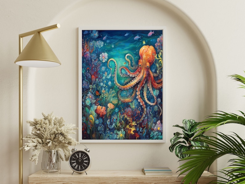 Octopus PRINTABLE Wall Art, Watercolor Style Octopus Wall Decor ...