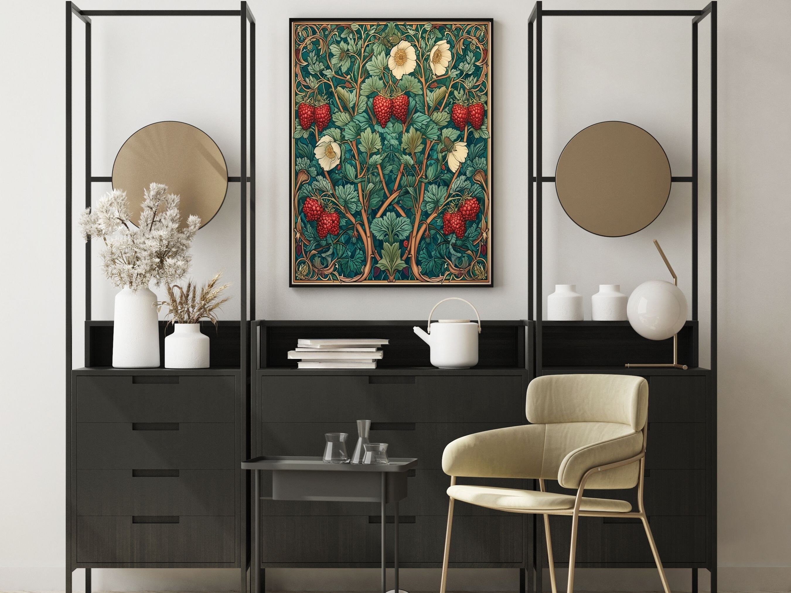 Art Nouveau Raspberry Bush, Art Nouveau Wall Decor Raspberries and ...