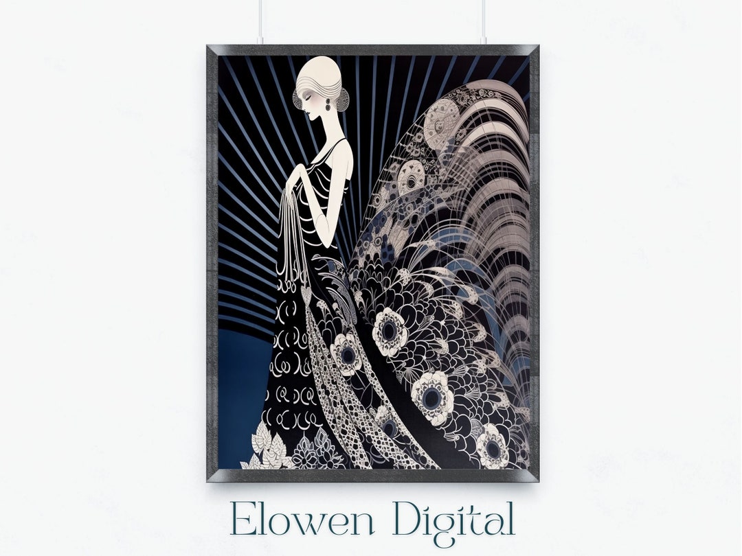 Art Deco Style Woman in an Erte Fancy Gown, PRINTABLE Wall Art of Woman ...