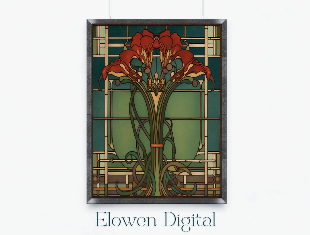 Art Deco Botanical Prints, Vintage Botanical Prints, Red Lily Art Deco ...