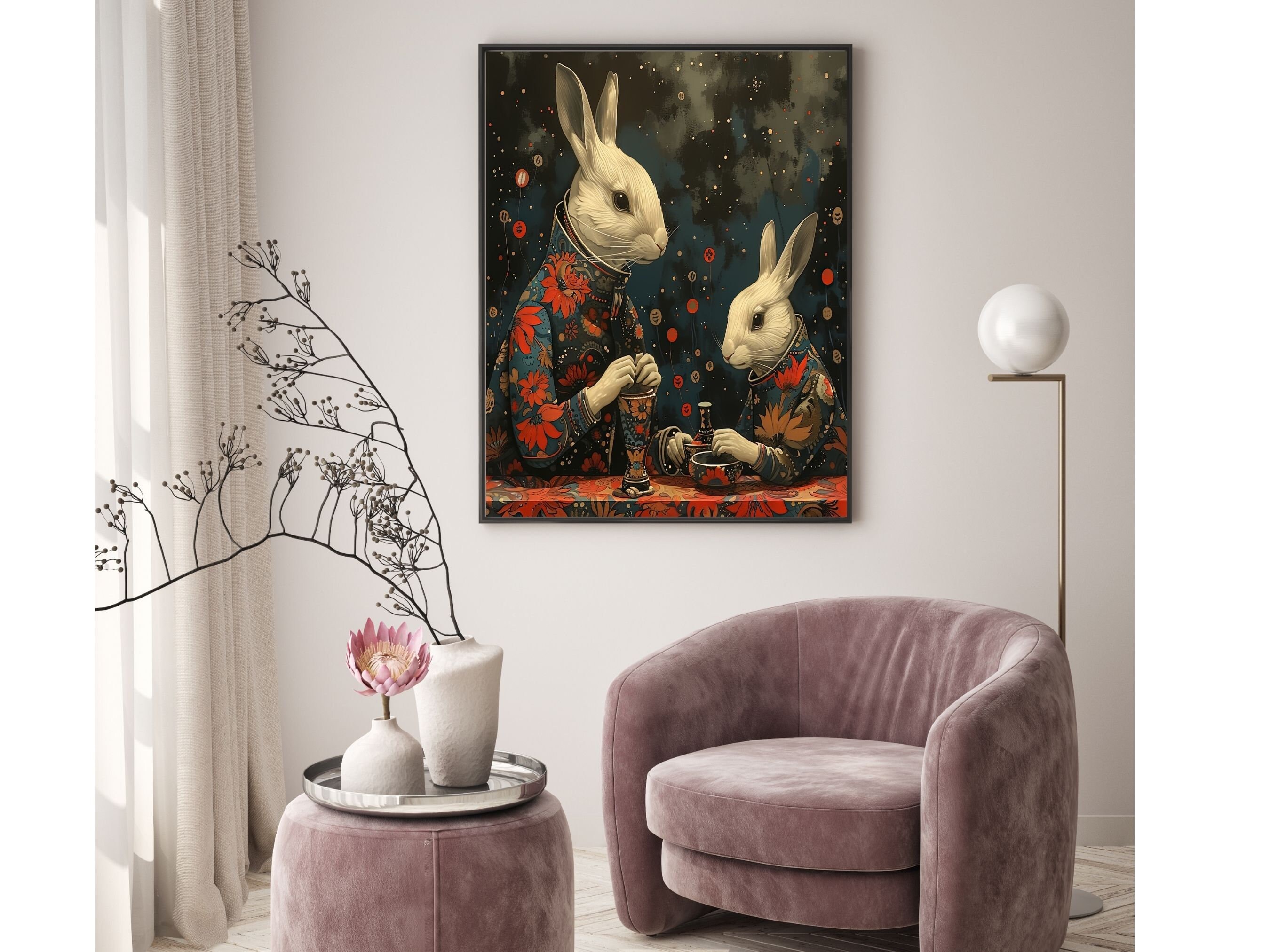 Colorful Wall Art White Rabbit Tea Party, Printable Wall Art Bunny Has ...