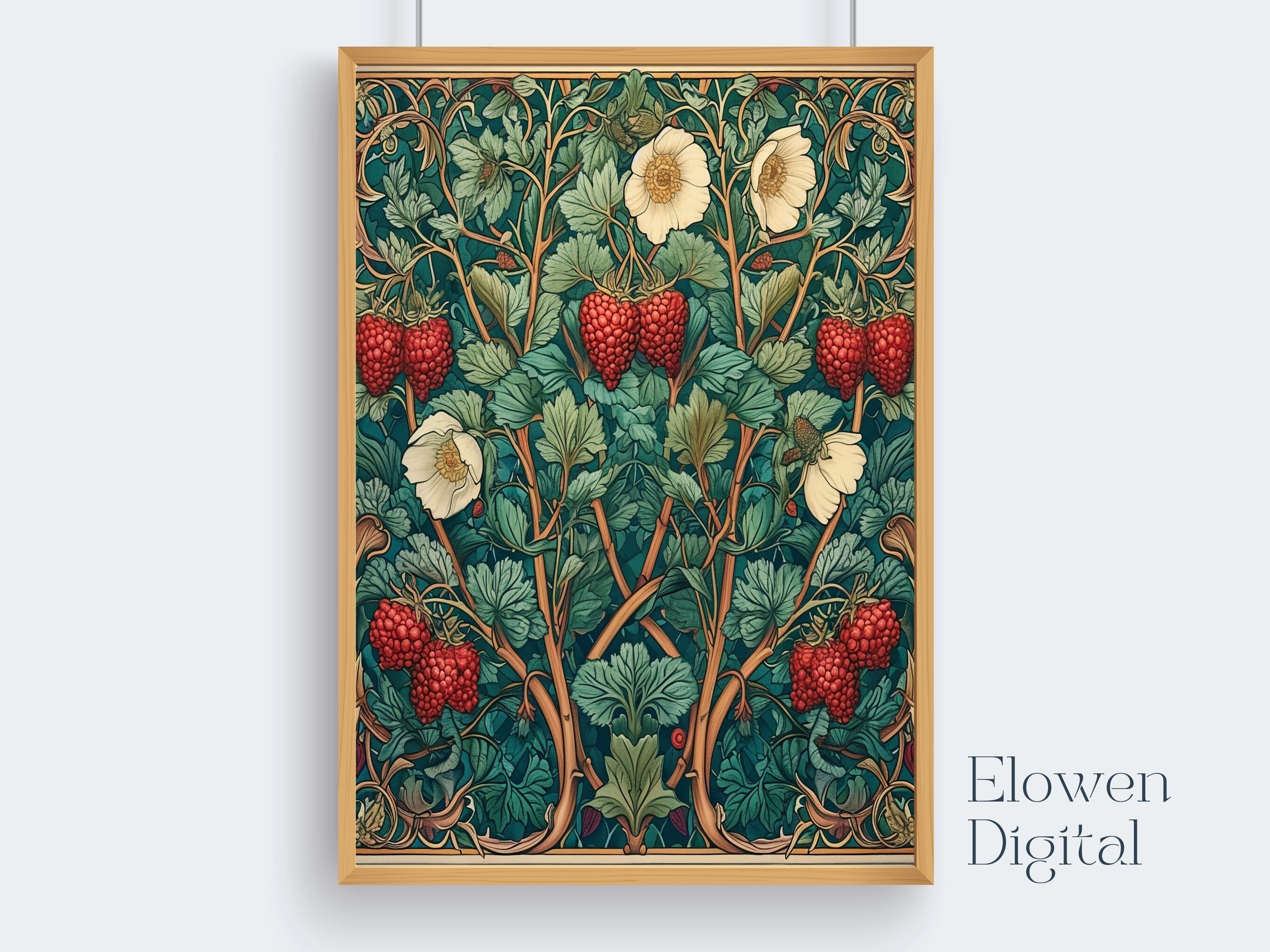 Art Nouveau Raspberry Bush, Art Nouveau Wall Decor Raspberries and ...