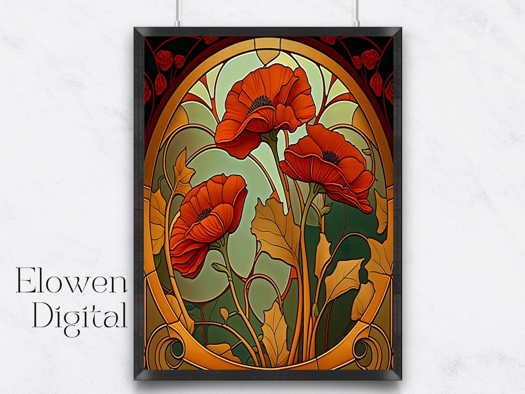 Art Nouveau Print Poppies, Poppies Flower Prints, Vintage Art Prints ...