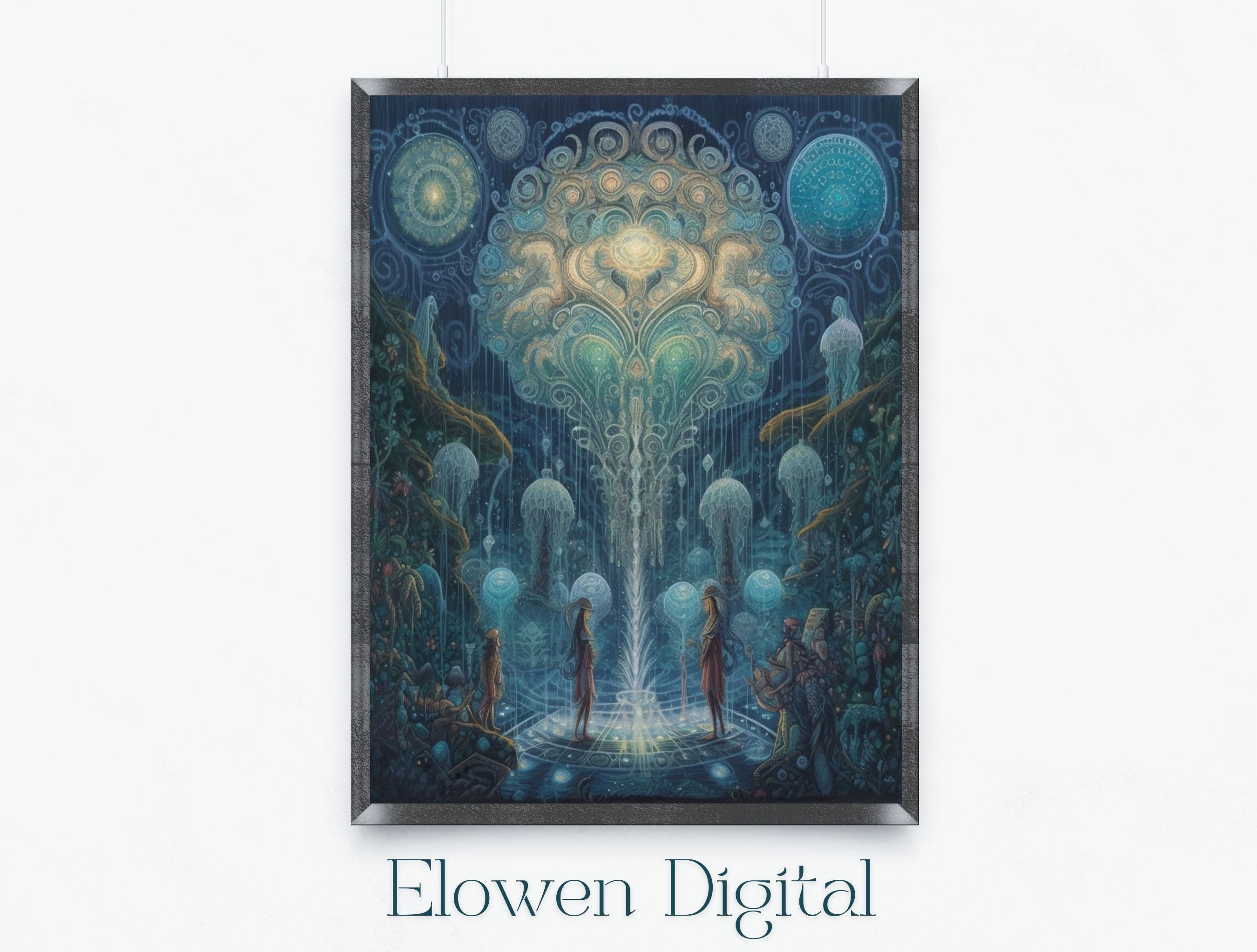 Druckbare Wandkunst von Baum des Lebens im Regen, blaue Wandkunst Fantasy Baum des Lebens ...