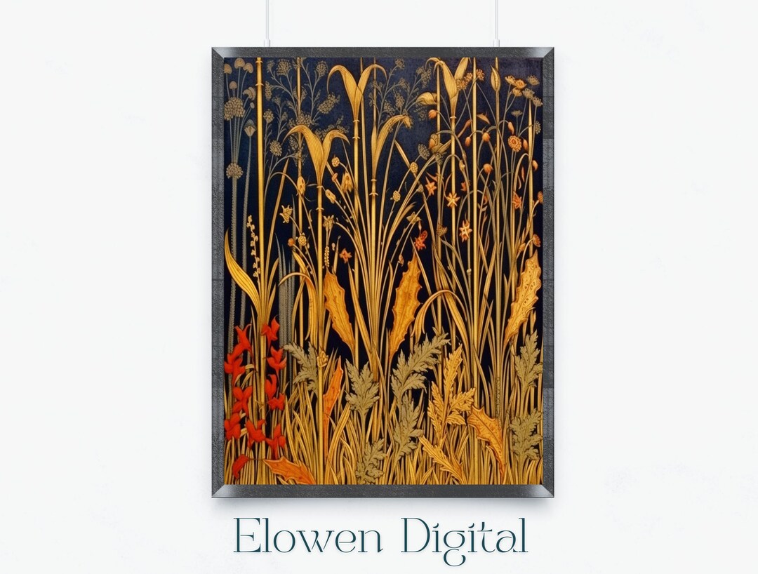 Art Nouveau Style Botanical Print of Golden Reeds, Printable Wall Art ...