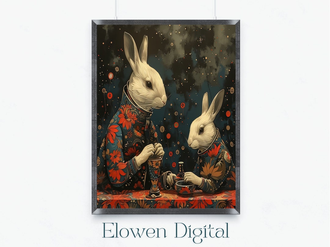 Colorful Wall Art White Rabbit Tea Party, Printable Wall Art Bunny Has ...