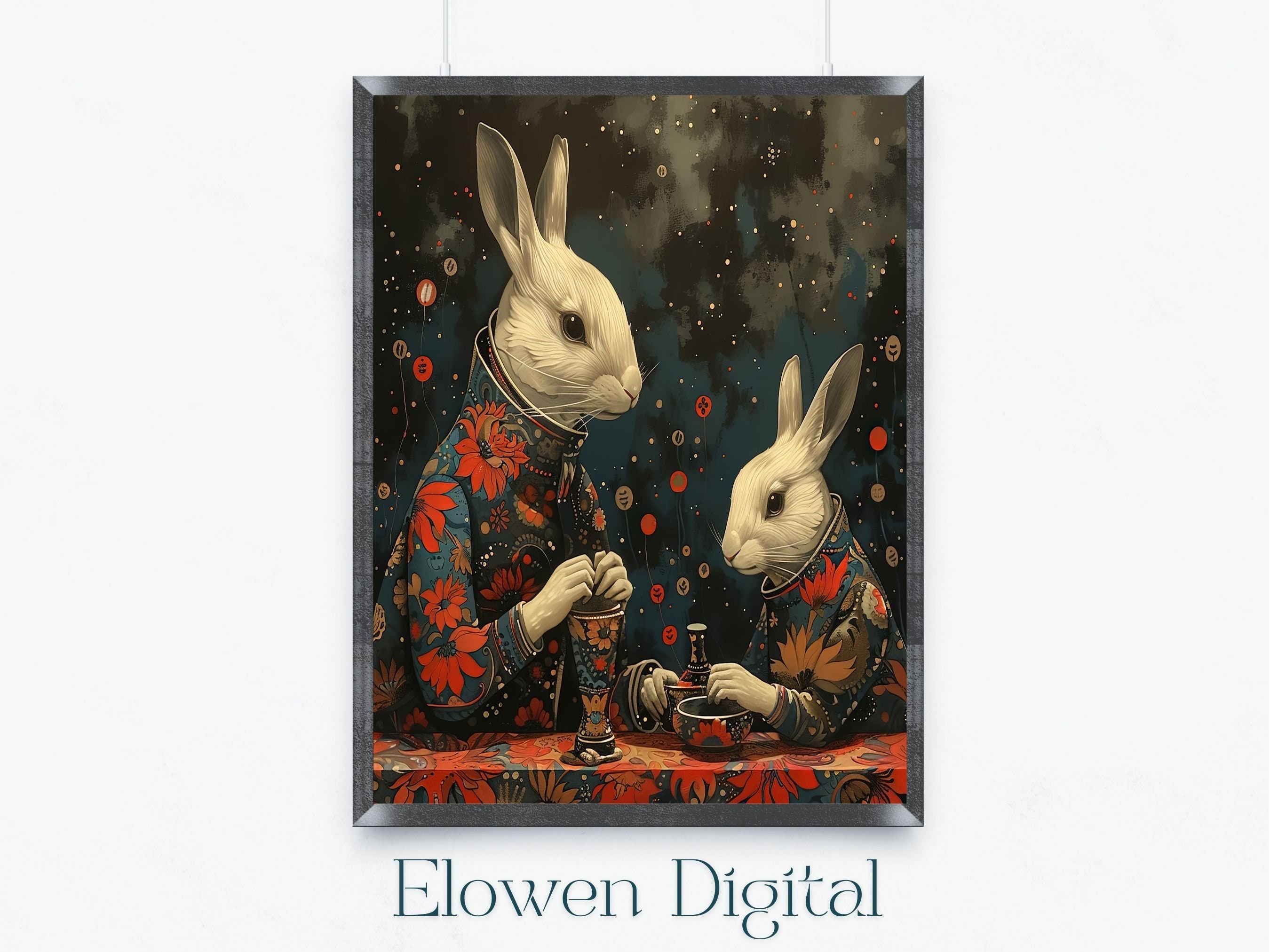 Colorful Wall Art White Rabbit Tea Party, Printable Wall Art Bunny Has ...