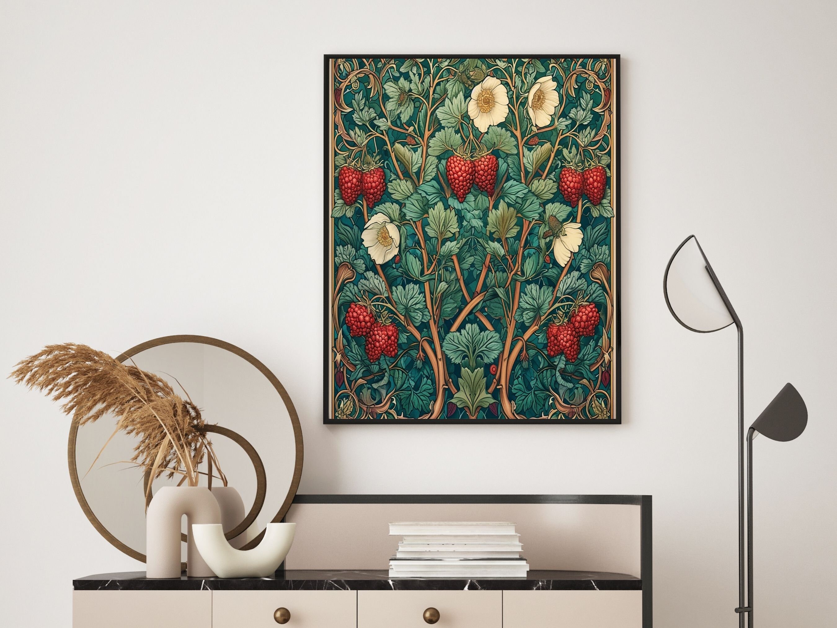 Art Nouveau Raspberry Bush, Art Nouveau Wall Decor Raspberries and ...