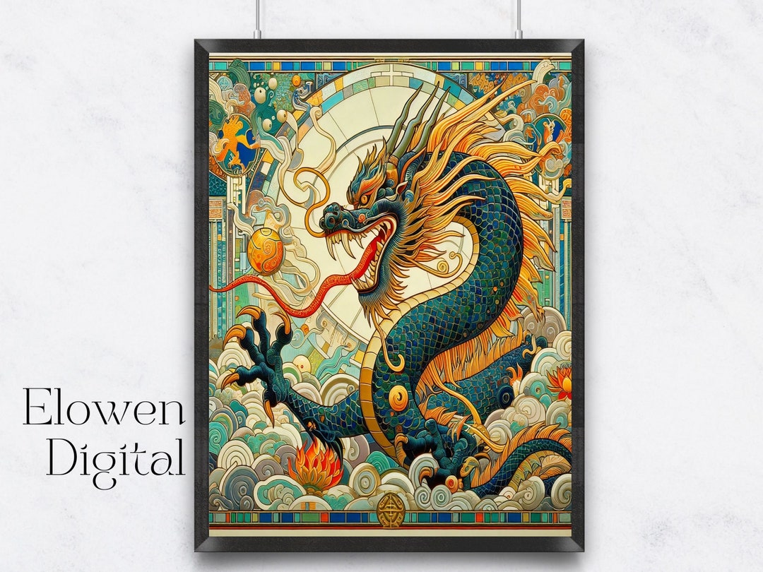 Art Deco Wall Art Dragon, Chinese New Year 2024 Year of the Dragon ...