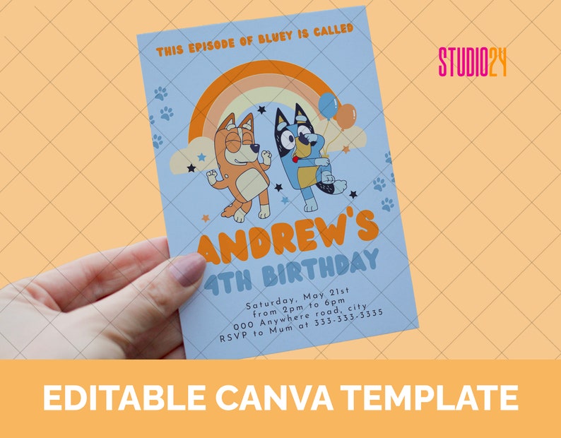 Bluey Birthday Invitation, Kids Party Card (canva Template) - Etsy