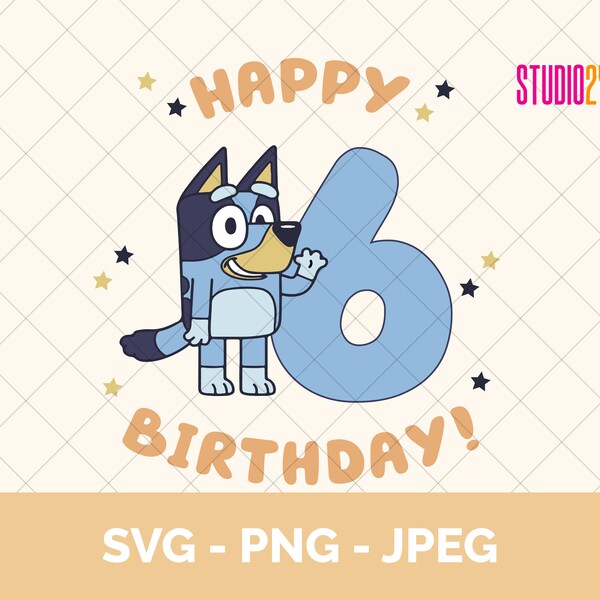 Bluey 6 Birthday Png - Etsy