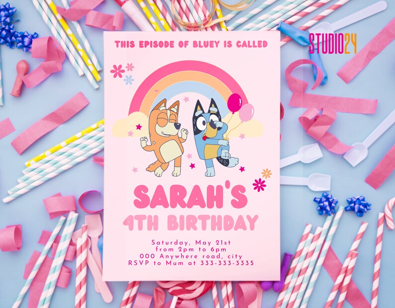 Bluey Birthday Invitation, Editable Canva Template (digital Card) - Etsy