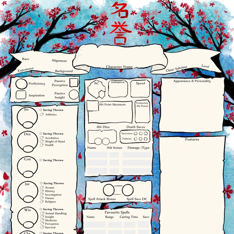 Character Sheet Japan - Etsy UK