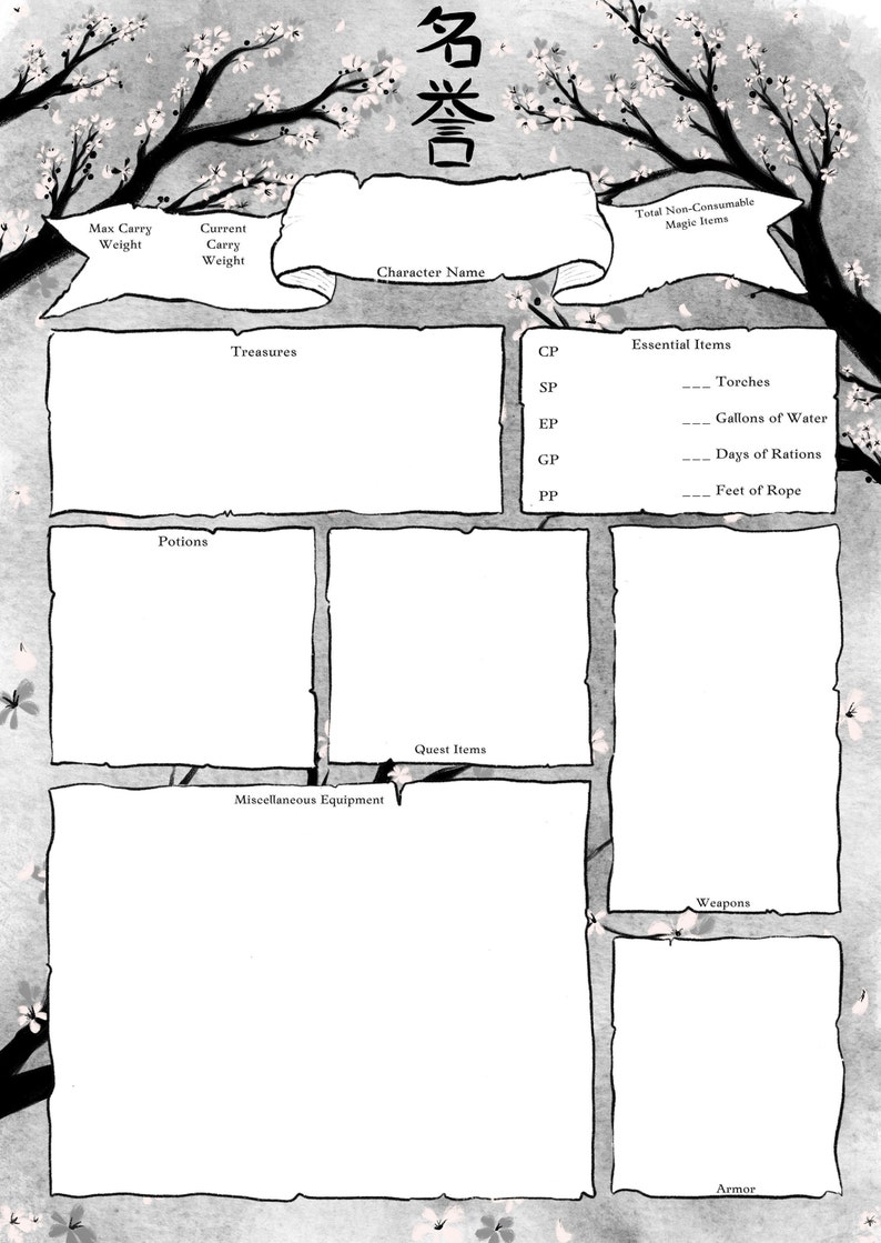 Hanami Dnd 5e Character Sheet: Japanese TTRPG Journal (digital Download ...