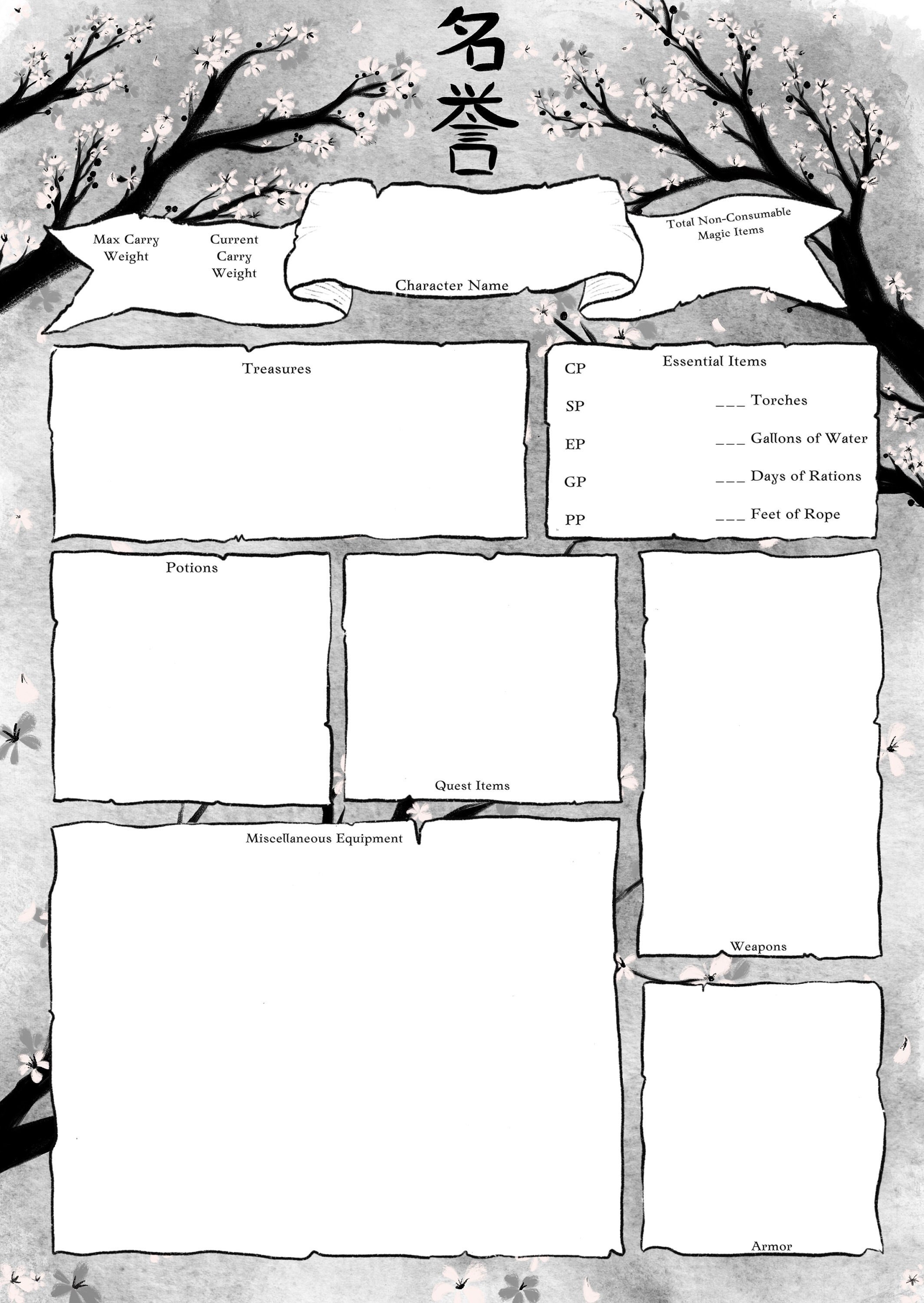 Hanami Dnd 5e Character Sheet: Japanese TTRPG Journal (digital Download ...