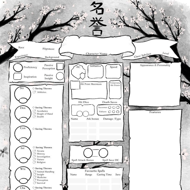 Hanami Dnd 5e Character Sheet: Japanese TTRPG Journal (digital Download ...