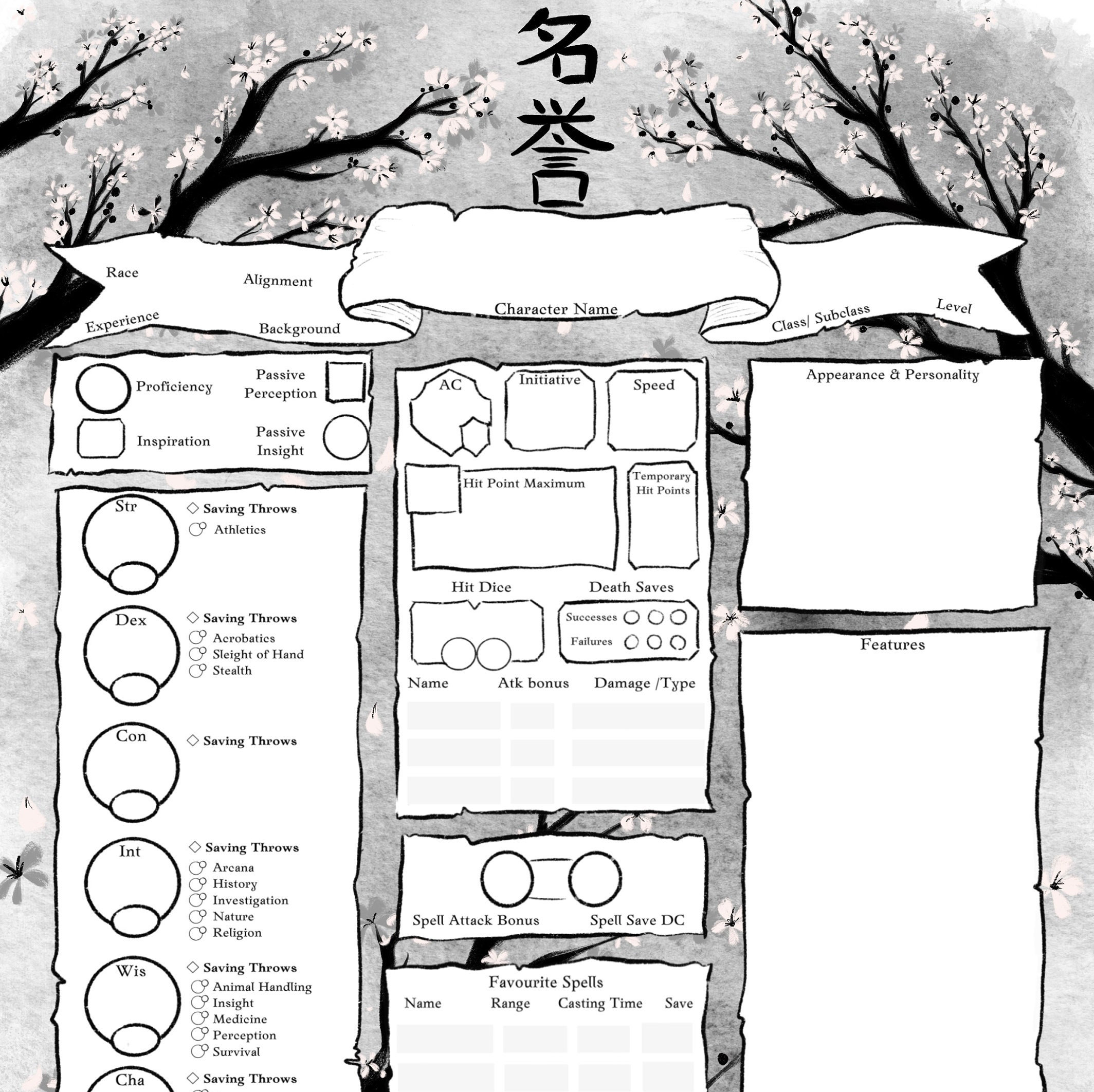 Hanami Dnd 5e Character Sheet: Japanese TTRPG Journal (digital Download ...