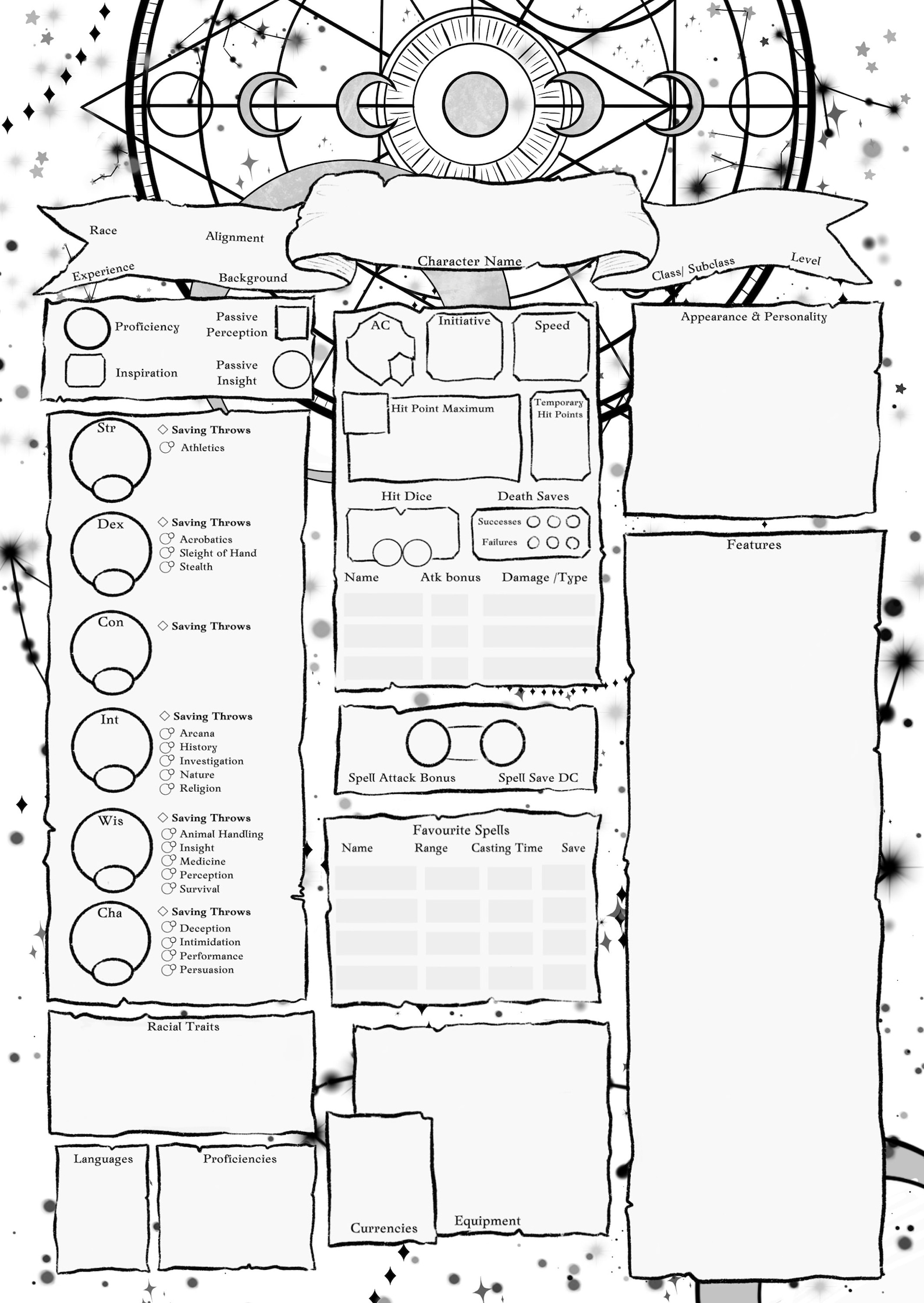 Celestial Skies / Dnd Character Sheet PDF / Dnd Character - Etsy